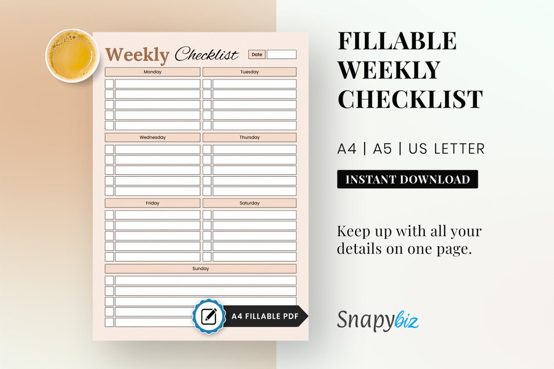Editable Weekly Checklist Printable Planner Pdf, Weekly Routine ...