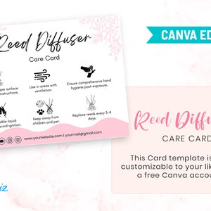 Reed Diffuser Care Card Canva Template, Editable Reed Diffuser Care ...