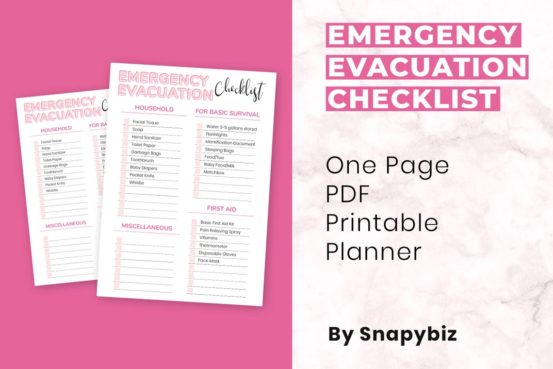 Emergency Evacuation Checklist Emergency Checklist - Etsy