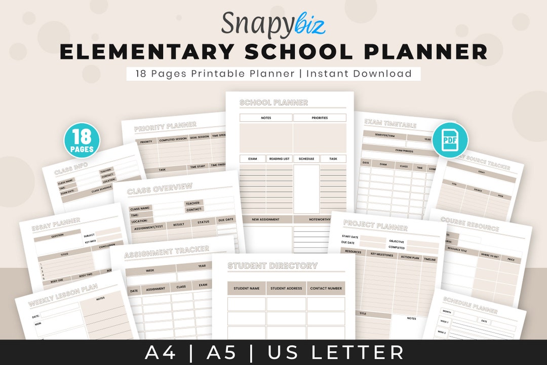 Elementary School Planner Elementary Student Planner Elementary School ...