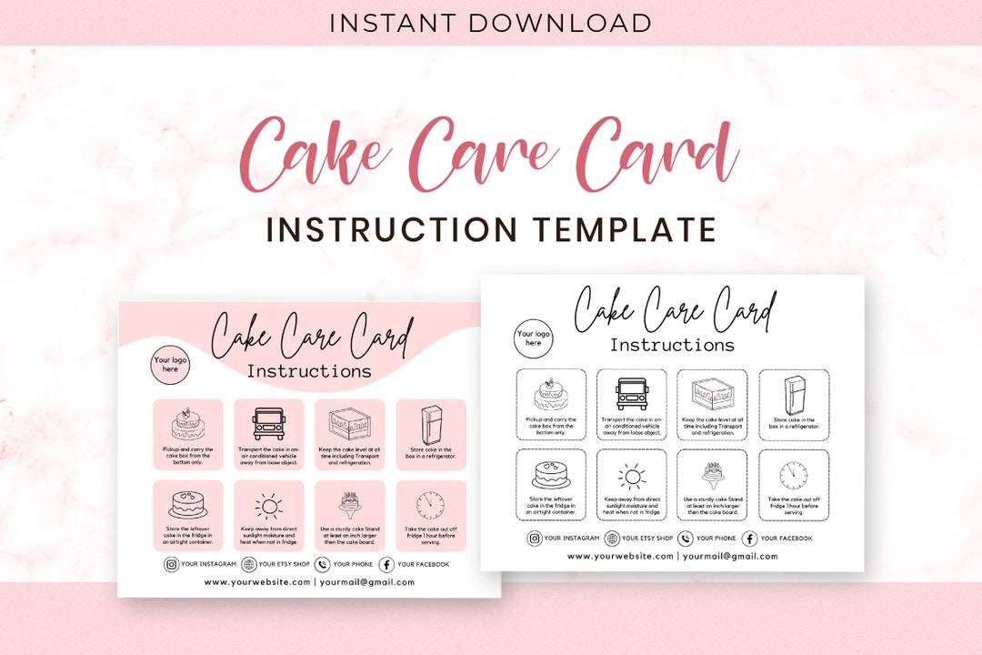 Printable Cake Care Instruction Editable Template, Cake Cutting Guide ...