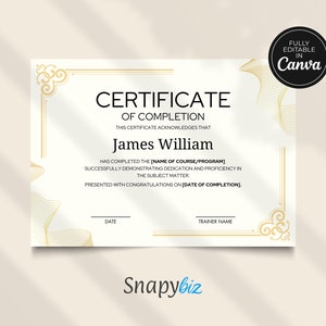 Minimalist Certificate of Completion Template, DIY Award (canva ...