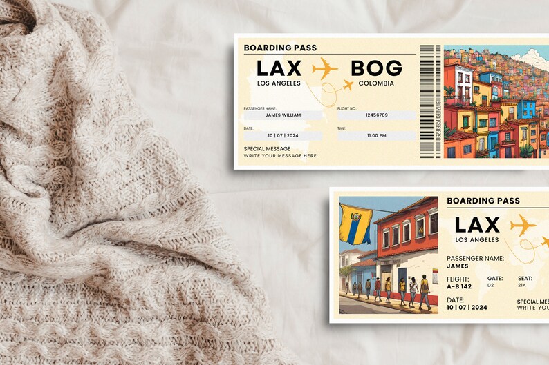 Travel Colombia Surprise Trip Airline Ticket Reveal Voucher Canva ...
