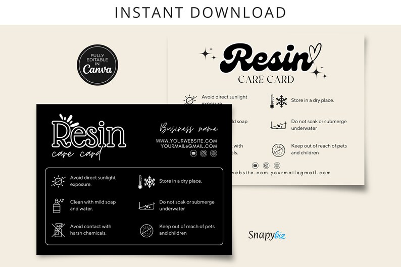 Editable Resin Care Guide Card Template, Customizable Resin Product ...
