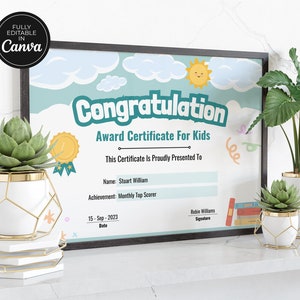 Printable Award Certificate for Kids, Instant Download Certificate ...