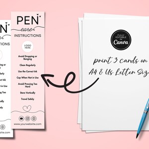 Editable Pen Care Card Template Printable Pen Care Instructions ...
