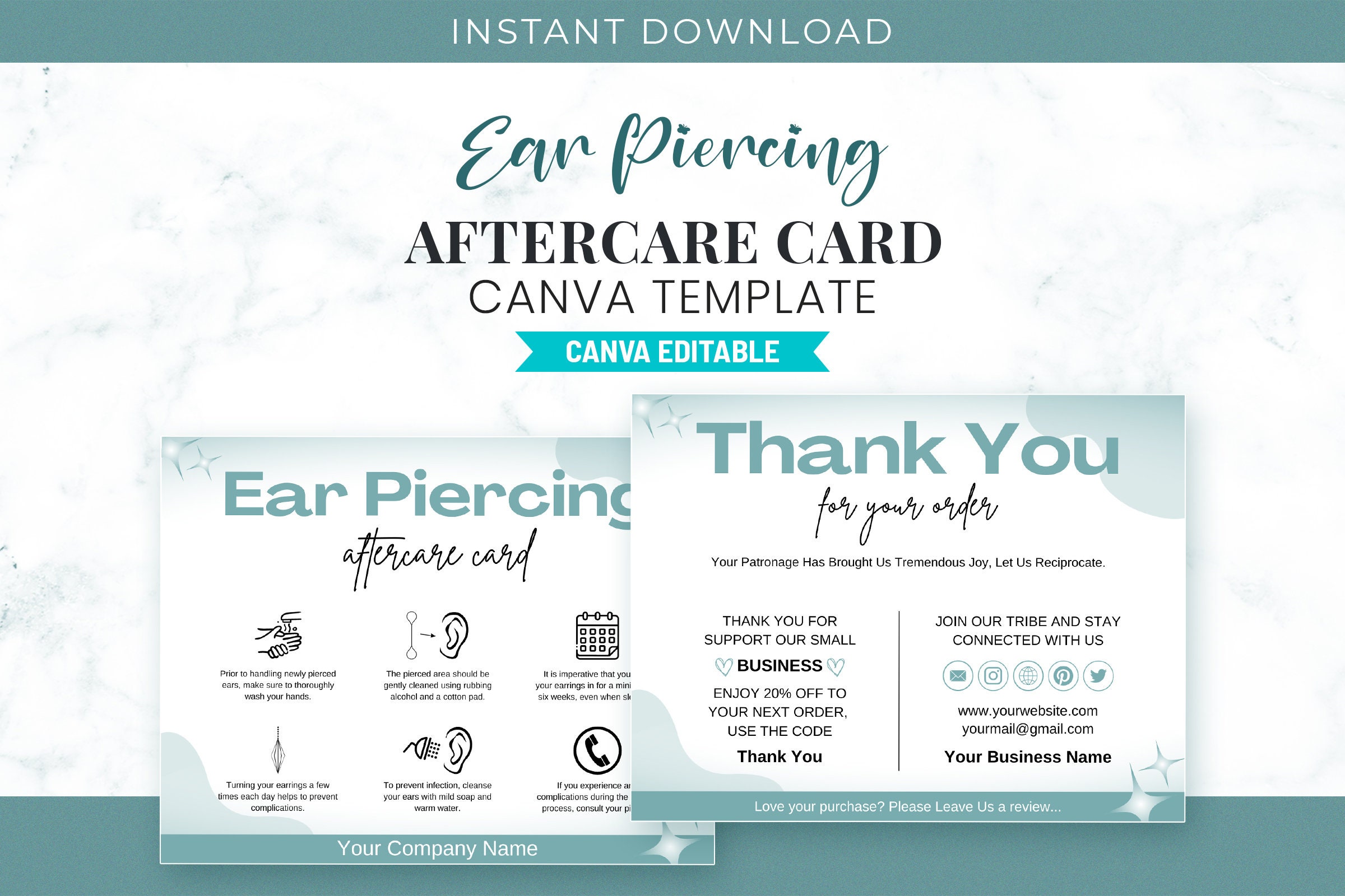 Ear Piercing Aftercare Card Canva Template Printable Piercing - Etsy