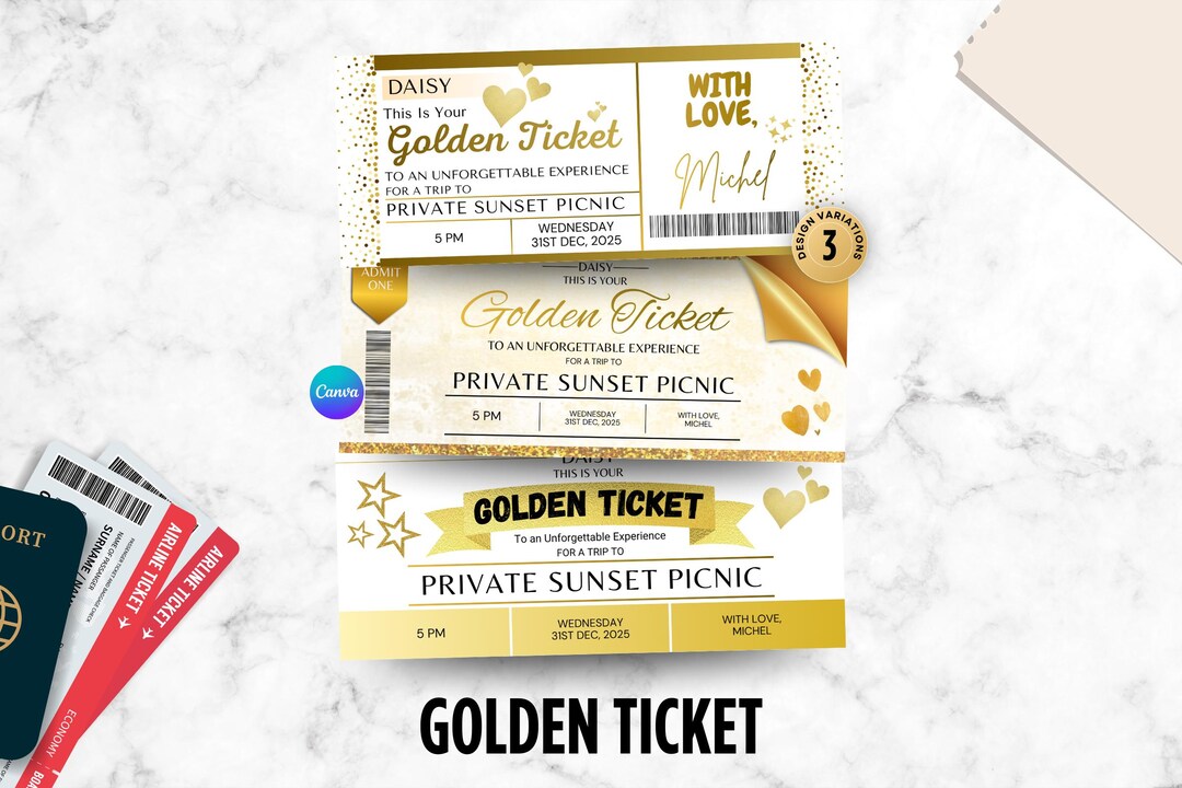 Editable Golden Ticket Template, Canva Gift Printable, Personalized ...