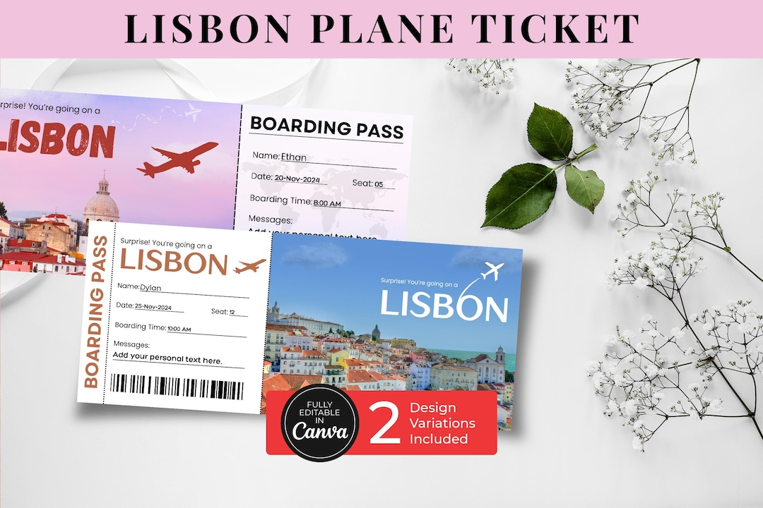 Lisbon Boarding Pass Template, Editable Lisbon Airline Ticket Canva ...