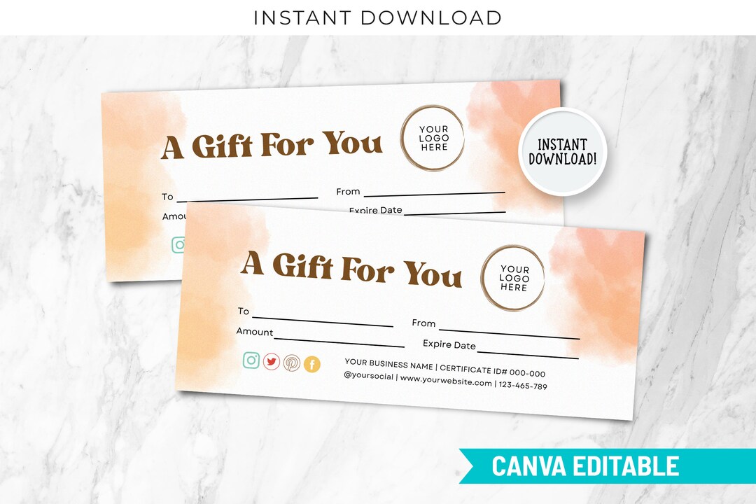 Retro Gift Certificate Template , Downloadable Gift Certificate, Gift ...