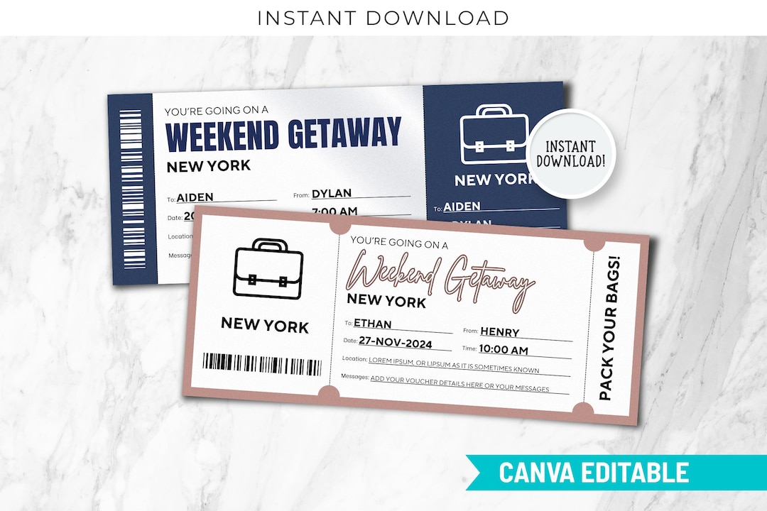 Weekend Getaway Voucher Template, Gift Certificate Ticket Card ...