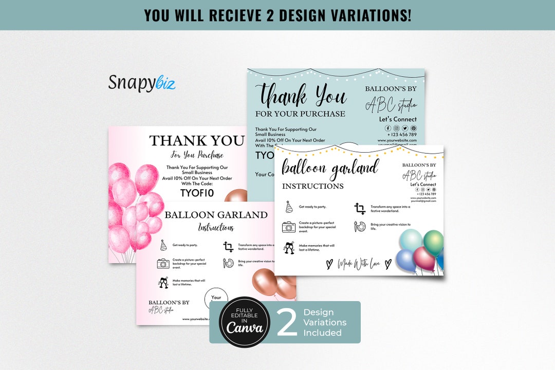 Editable Balloon Garland Instructions Care Card Template DIY Balloon ...