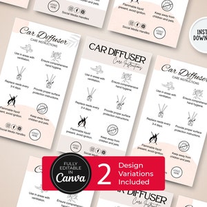 Printable Car Diffuser Care Guide Template, Editable Car Reed Diffuser ...