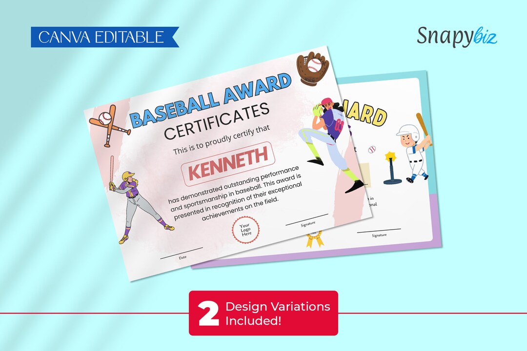 Editable Baseball Award Certificates, Baseball Team Awards, Baseball ...