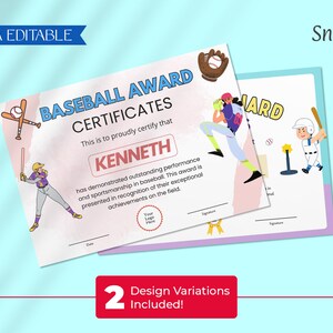 Editable Baseball Award Certificates, Baseball Team Awards, Baseball ...