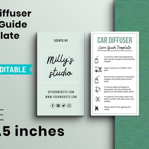 Car Diffuser Care Guide Editable Template, Printable Car Diffuser ...