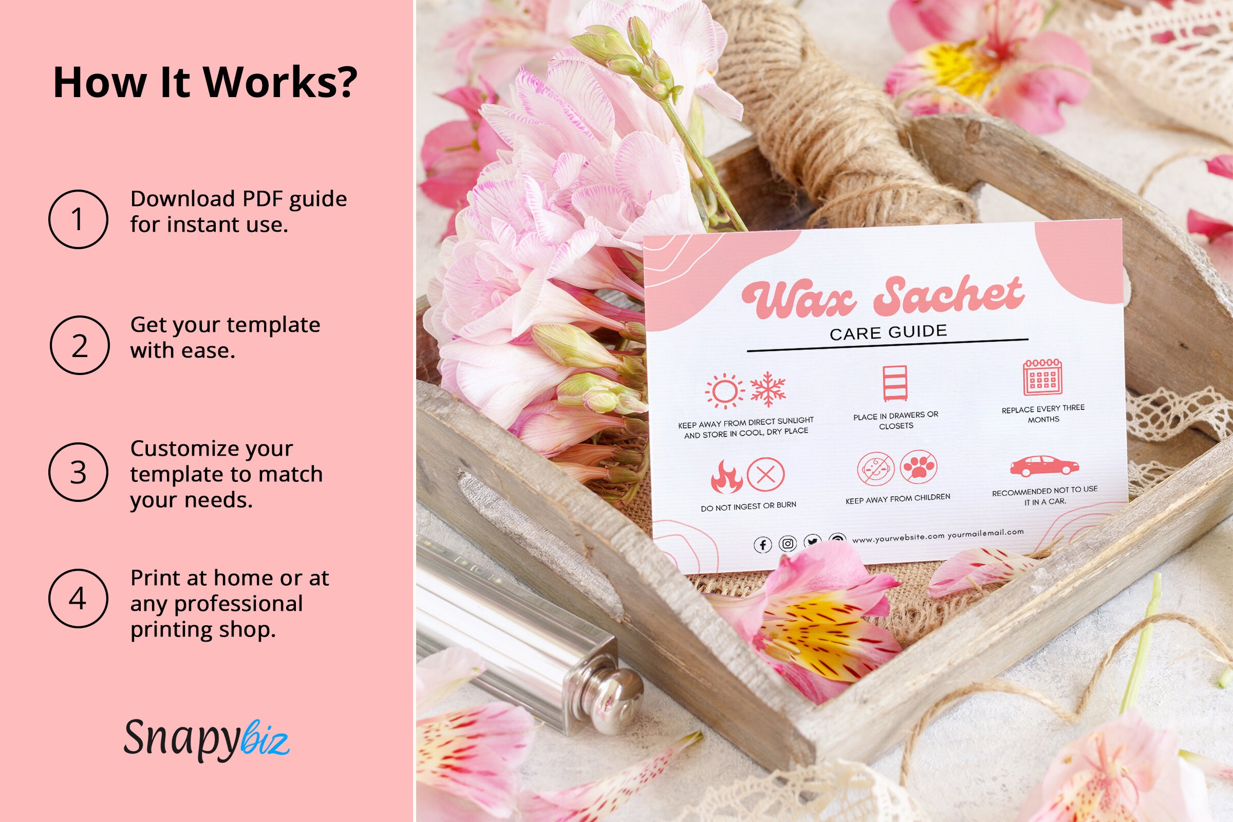 Wax Sachet Care Card Template, Canva Editable, Printable Instructions ...