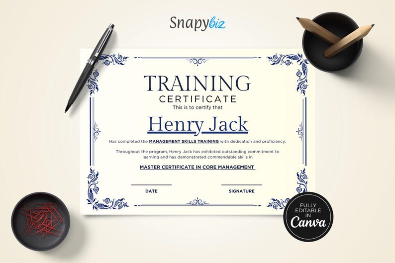 Editable Training Certificate Template, Modern Canva Design (A4, CT-191 ...