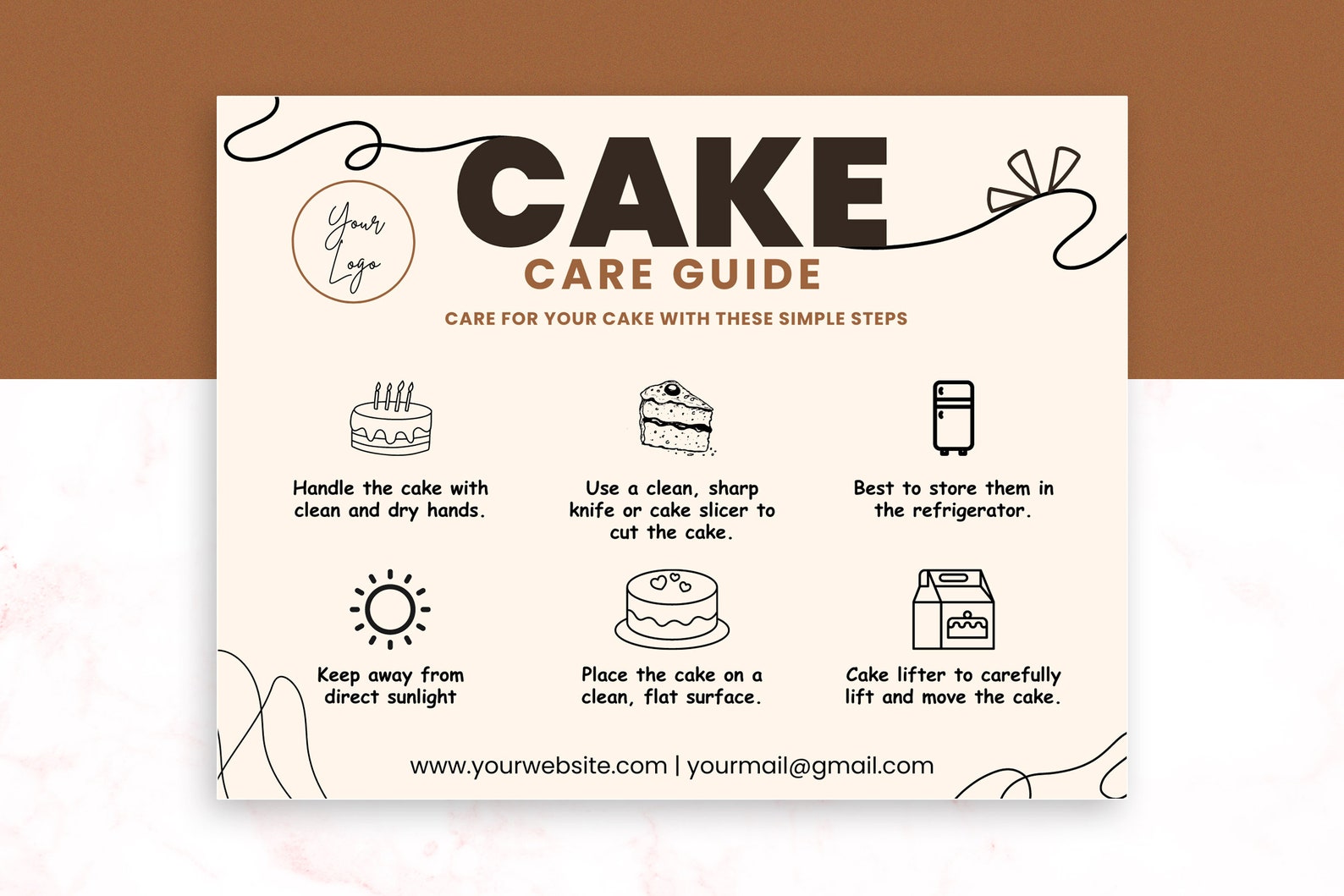 Cake Care Instruction Guide Editable Template, Cake Care Instructions ...