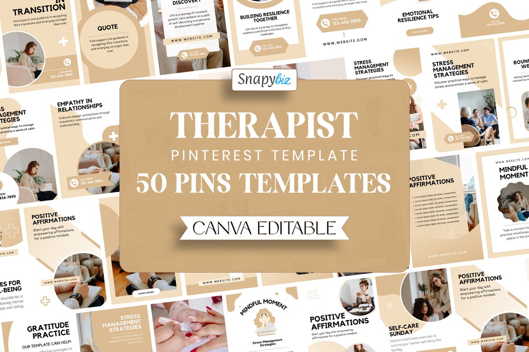 Therapist Pinterest Templates, Canva Templates, Therapist Social Media ...