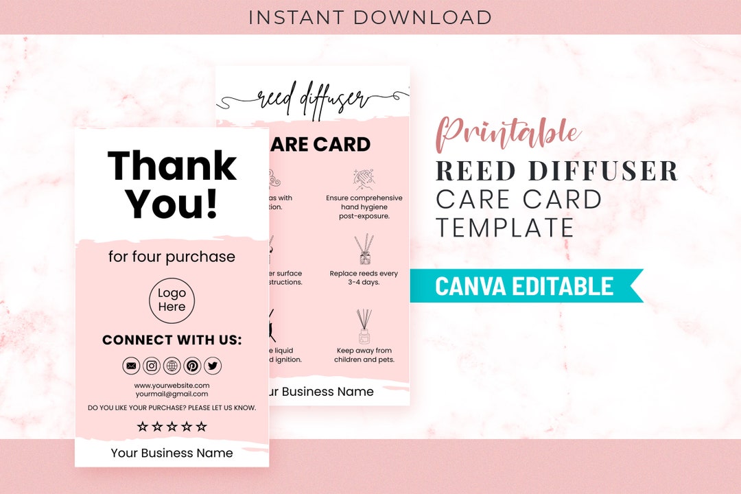 Printable Reed Diffuser Care Card Template, Reed Diffuser Care ...