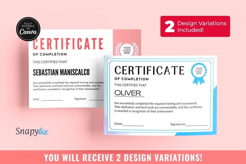 Printable Certificate of Completion Template, Modern DIY Award (digital ...