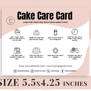 Editable Cake Care Card Canva Template Cake Care Card Cake - Etsy