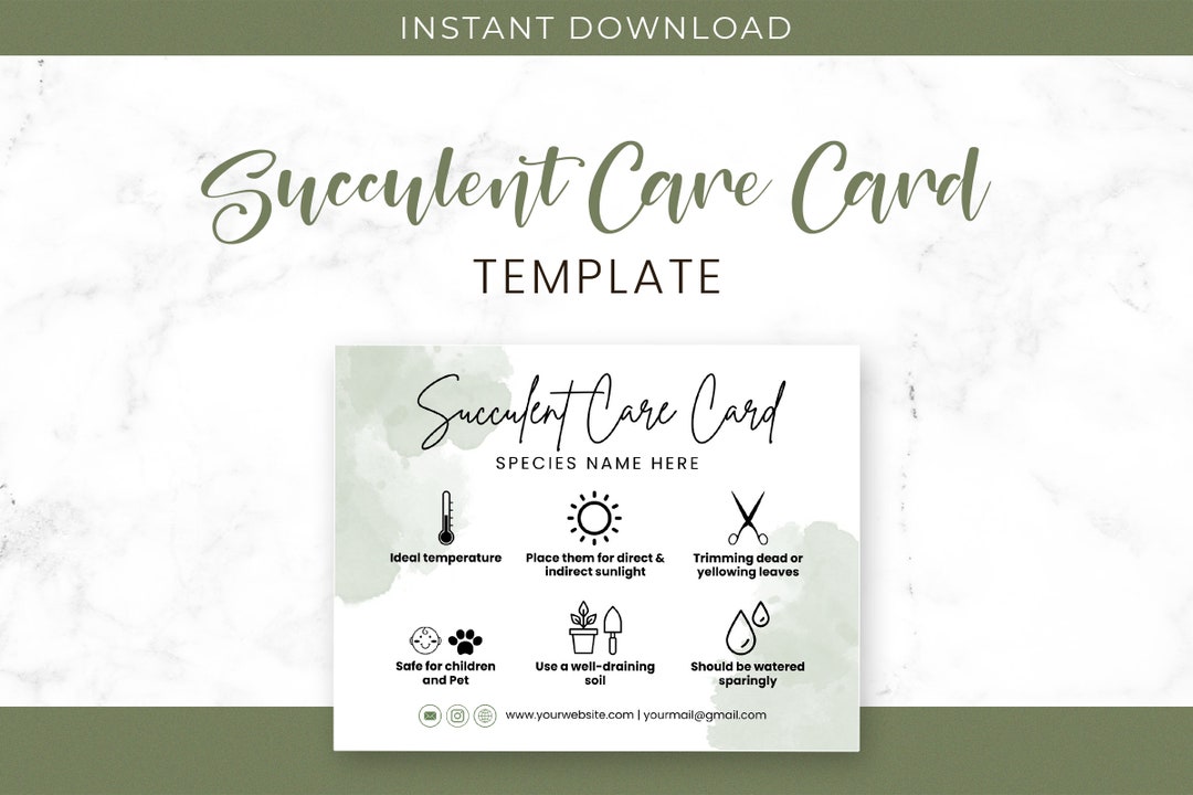 Editable Succulent Care Card Template, Printable Plant Care Guide ...