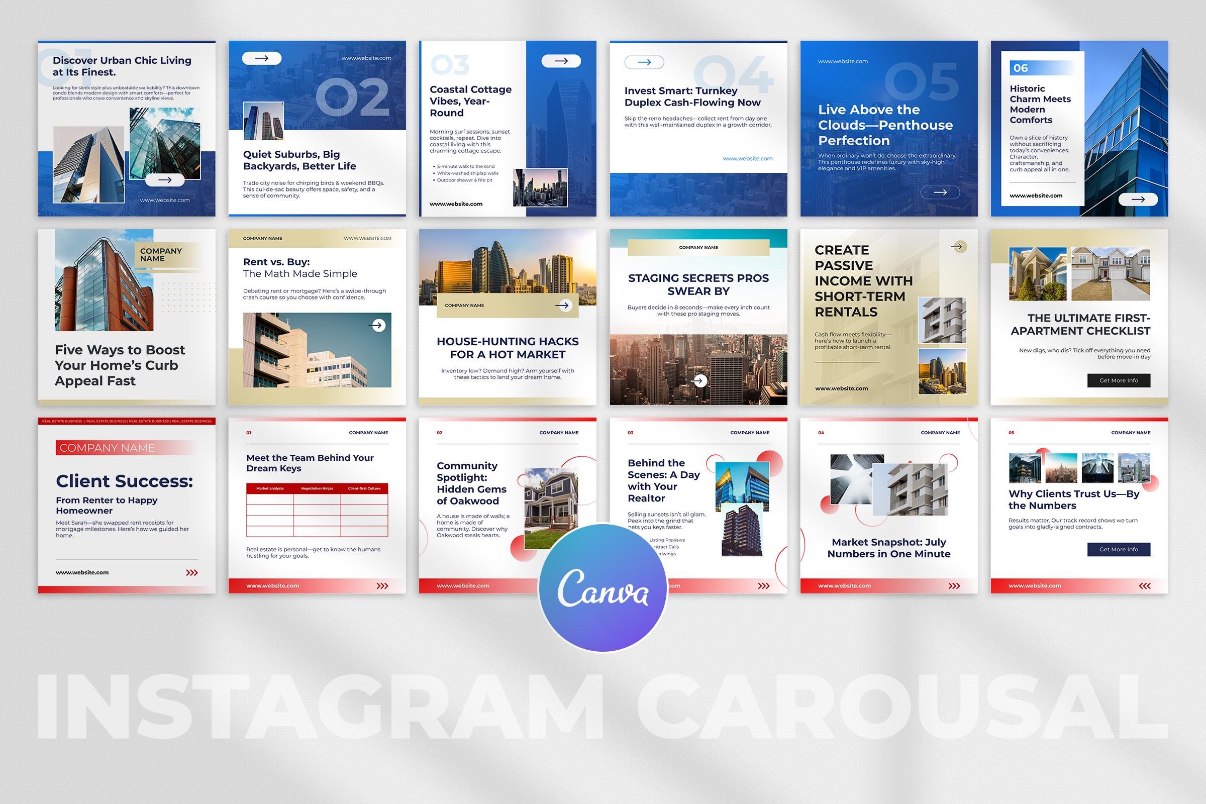 Real Estate Instagram Carousel Templates: Canva Design, Agent Marketing ...