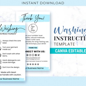 Washing Instructions Care Card Template, Editable Washing Instructions ...