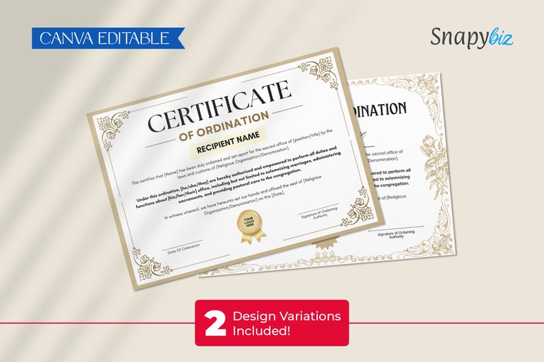 Editable Ordination Certificate Template: Clergy Ceremony (digital ...