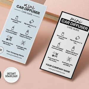 Printable Car Diffuser Care Guide Instructions Card Canva Templates ...