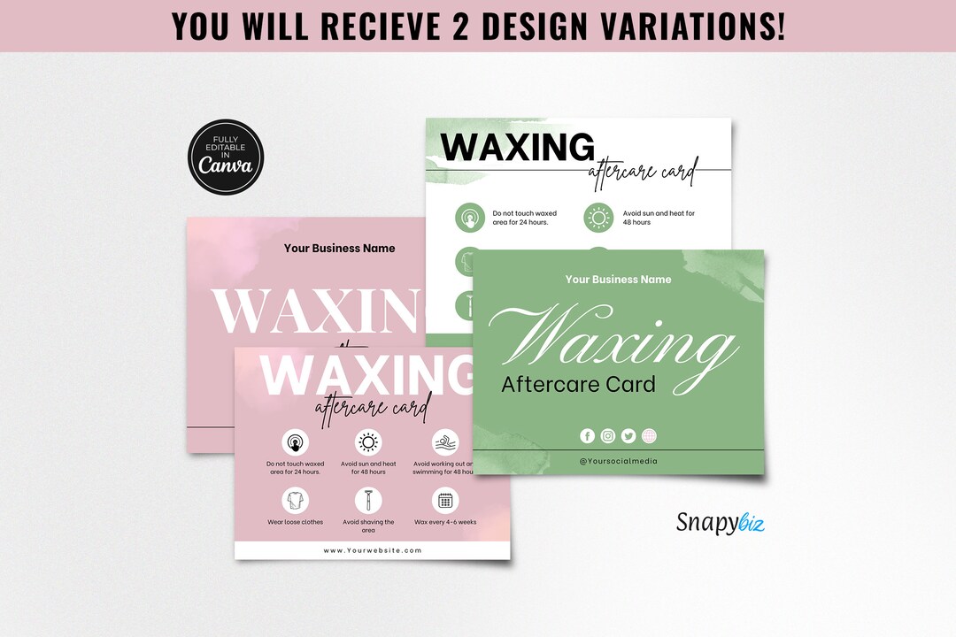 Editable Waxing Aftercare Card Canva Template Printable Post Waxing ...