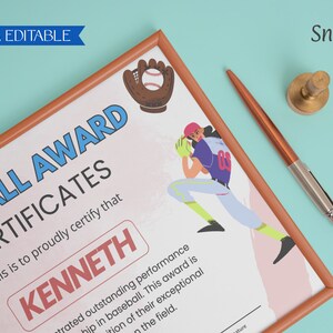 Editable Baseball Award Certificates, Baseball Team Awards, Baseball ...