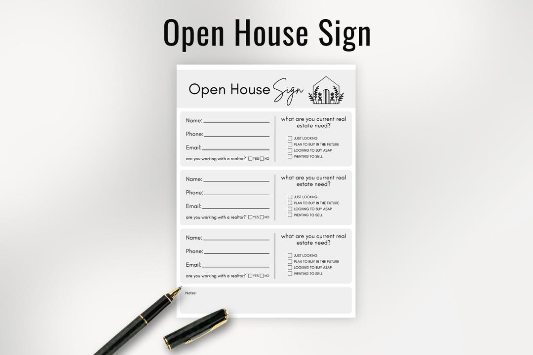 Open House Sign in Sheet, Editable Canva Template, Pdfs, Real Estate ...