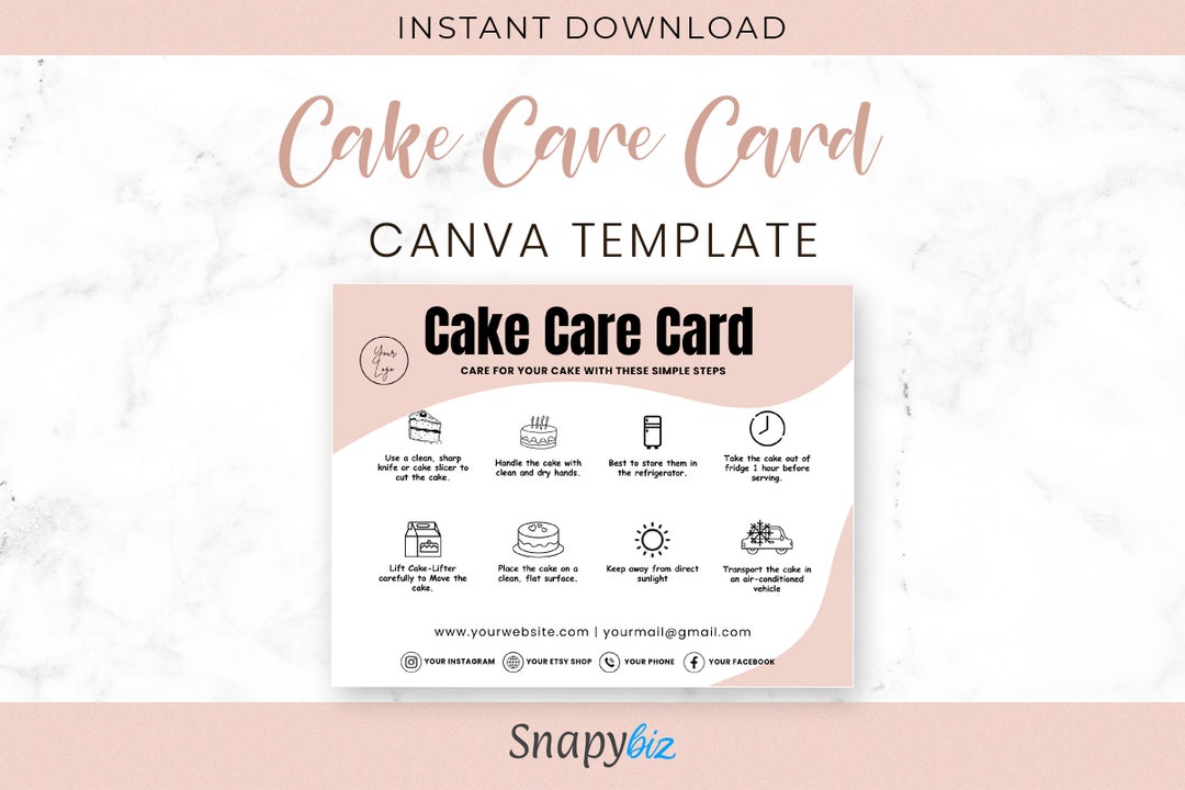 Editable Cake Care Card Canva Template Cake Care Card Cake - Etsy