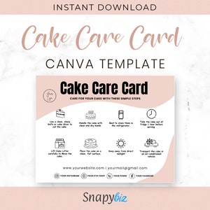 Editable Cake Care Card Canva Template Cake Care Card Cake - Etsy