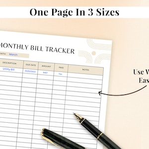 Fillable Monthly Bill Tracker Printable Planner, Bill Tracker PDF, Bill ...