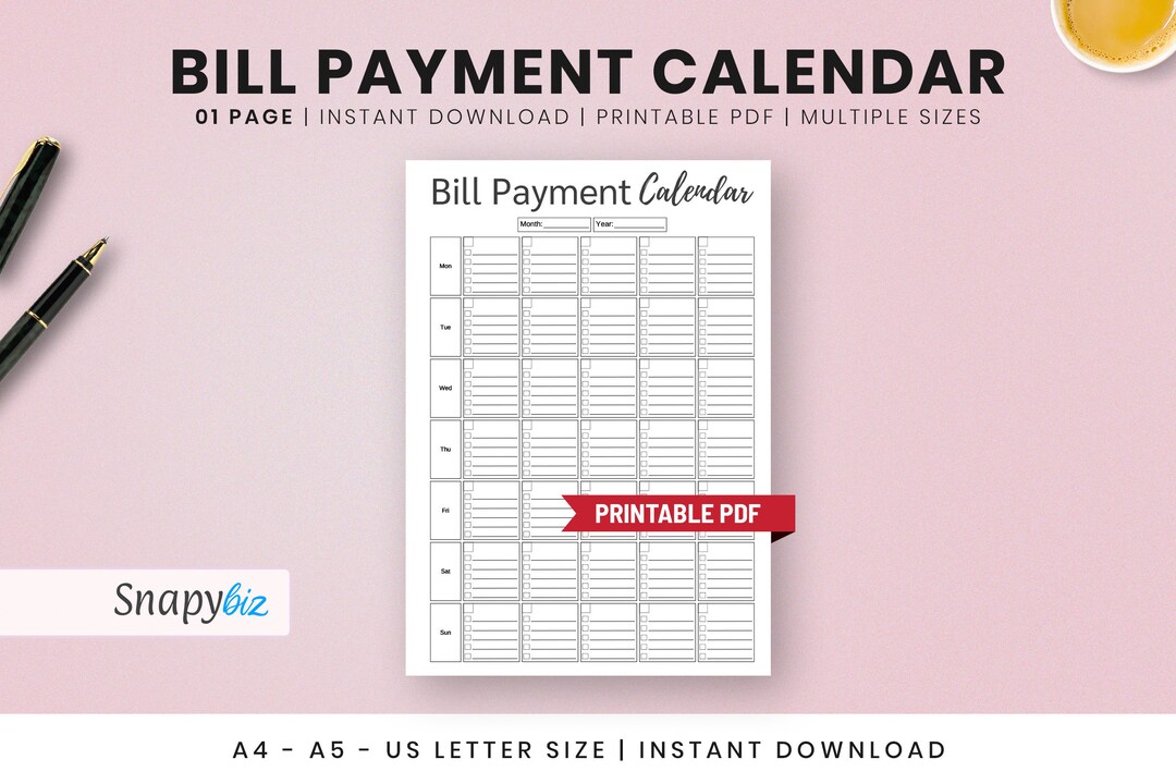 Bill Tracker Printable Sheets Template, Payment Calendar, Monthly ...