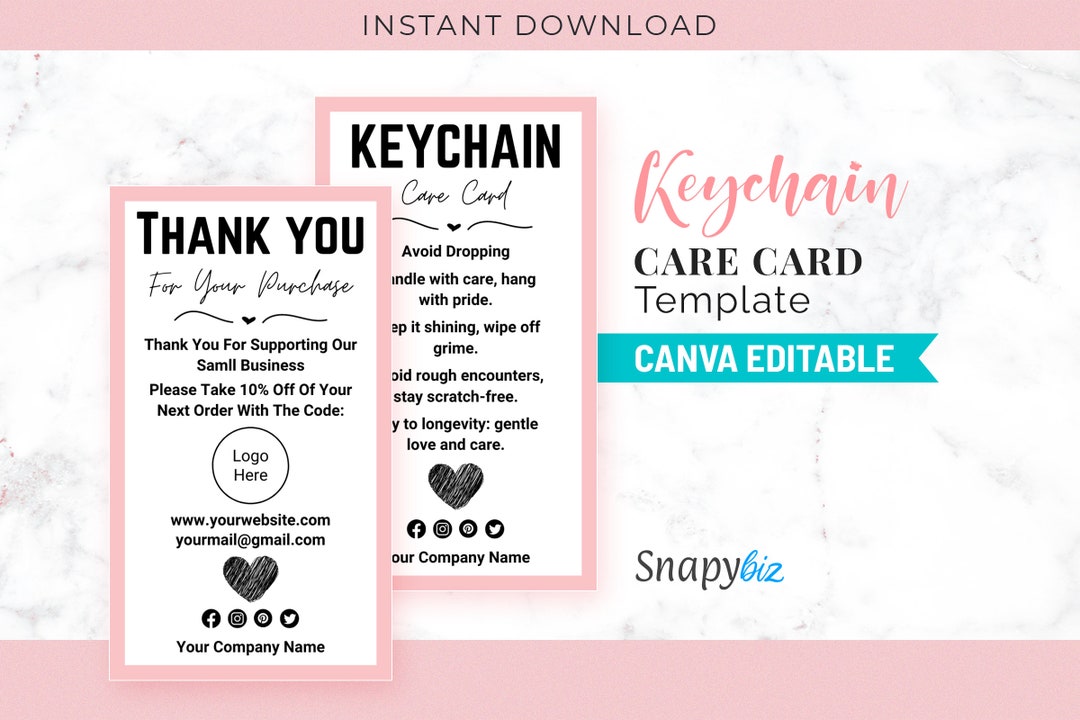 Keychain Care Card Instructions Template, Editable Keychain Care Card ...