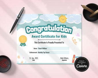 Editable Printable Award, Gold Star Certificate for Kids, Teacher ...