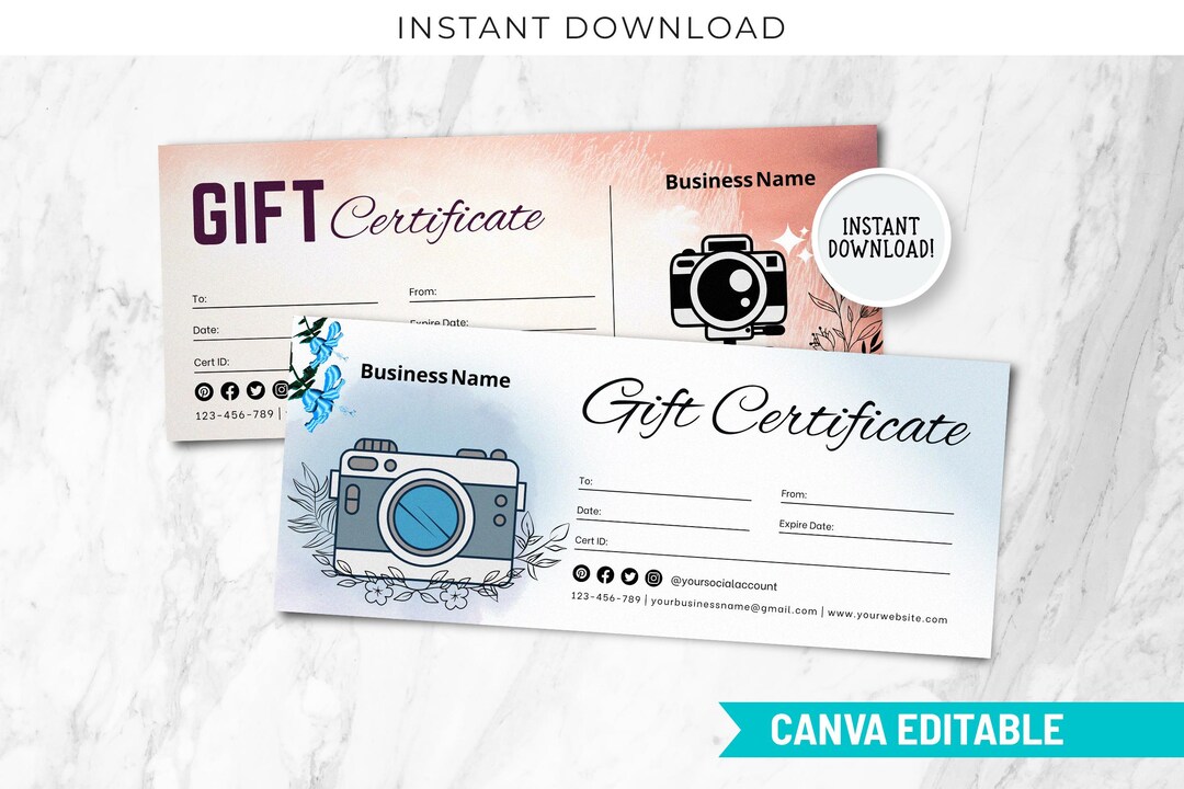 Photography Gift Certificate Template, Printable Photography Voucher ...