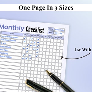 Monthly Checklist Printable Planner PDF, Weekly to Do List, Daily ...