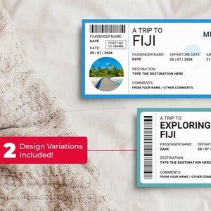 Fiji Trip Surprise Gift Ticket Canva Editable Template Customizable ...