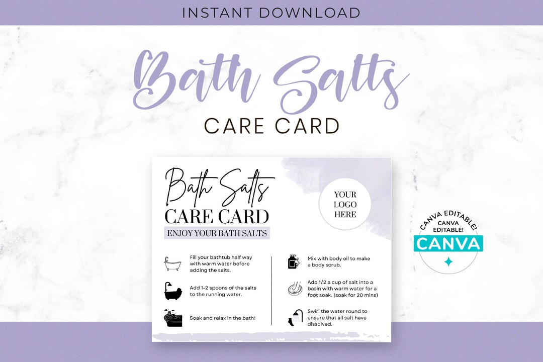 Minimalist Bath Salts Care Card Template, Editable Bath Salts Care Card ...
