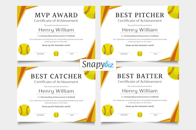 Editable Softball Award Certificates, Canva Editable Team Awards ...