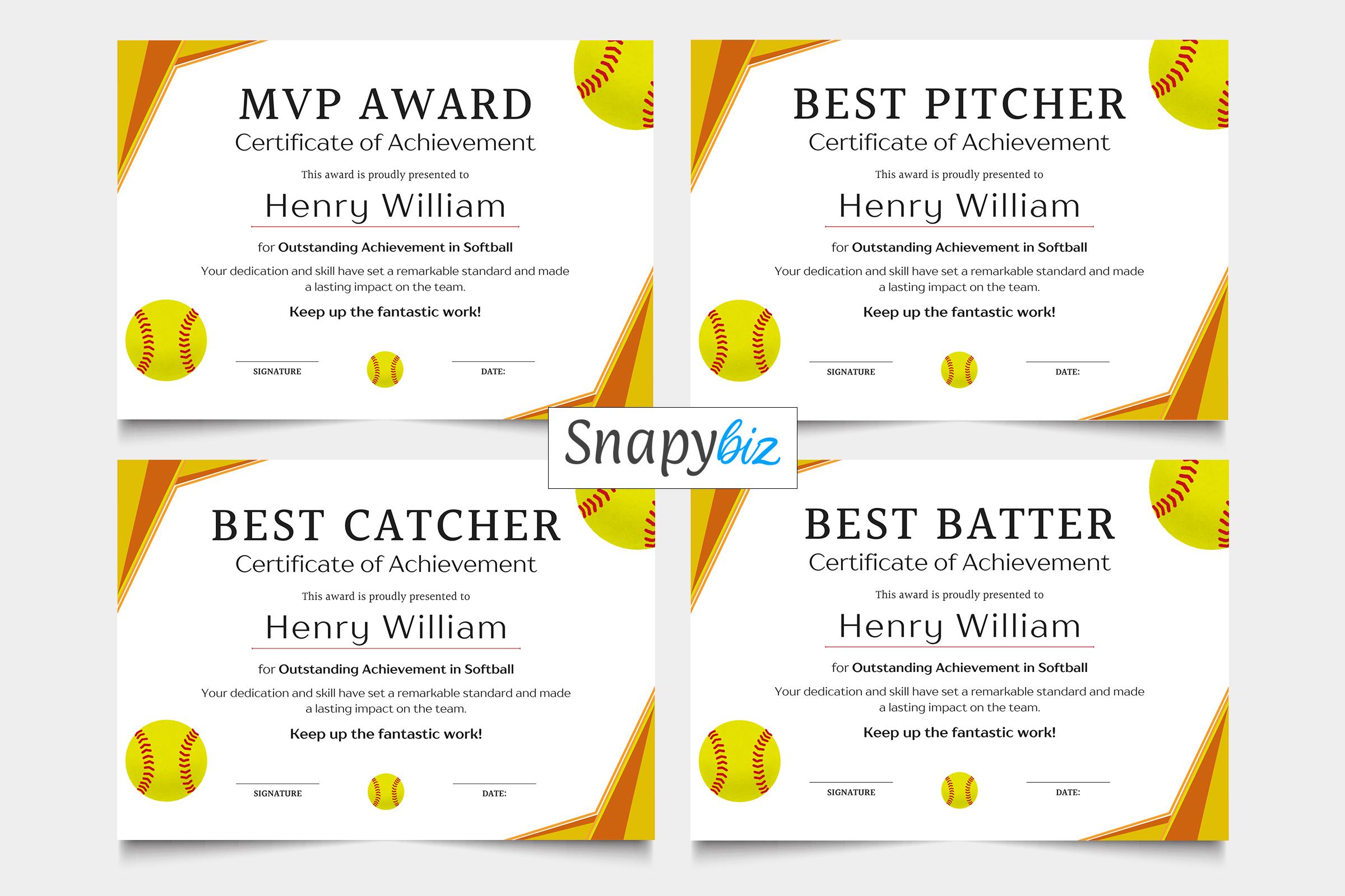 Editable Softball Award Certificates, Canva Editable Team Awards ...