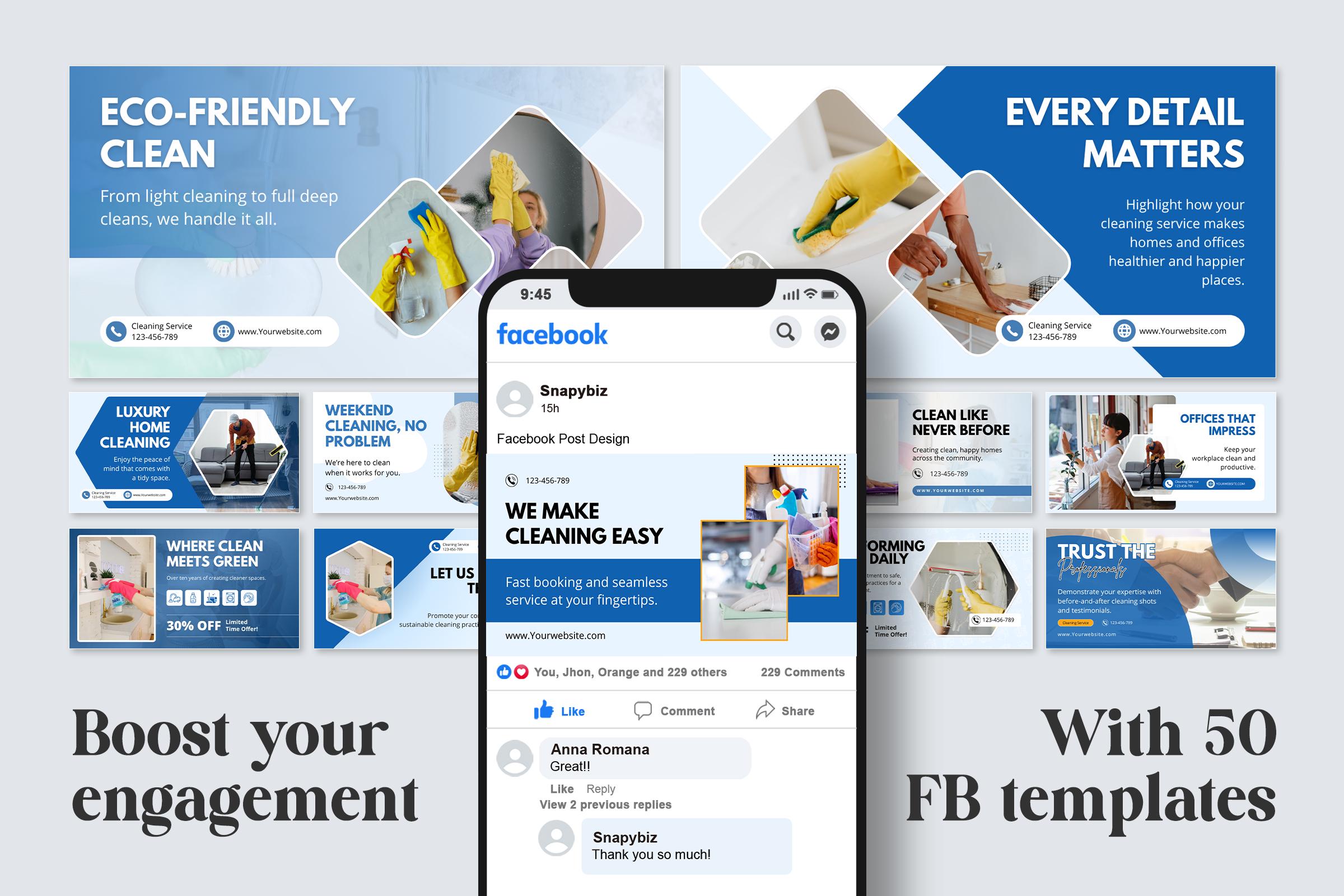 Cleaning Service Business Facebook Post Templates, Canva Social Media ...