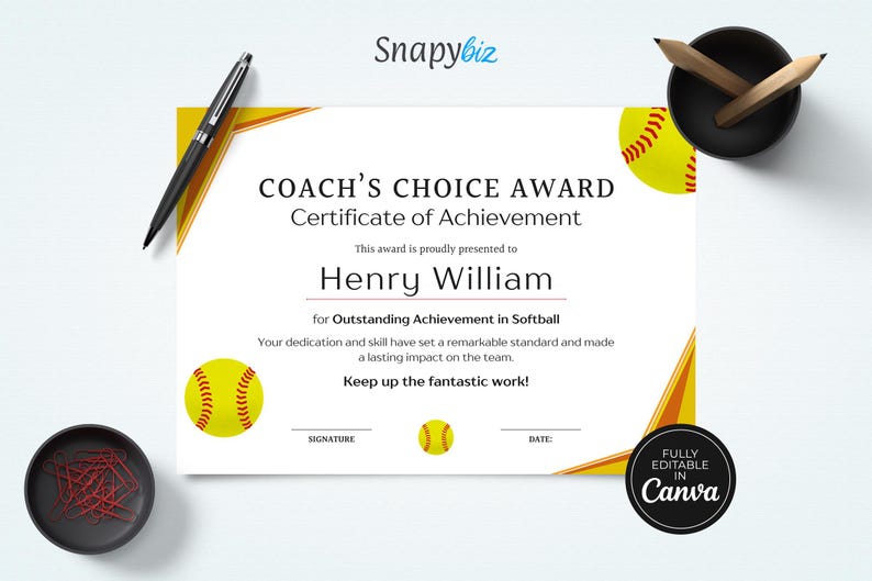 Editable Softball Award Certificates, Canva Editable Team Awards ...