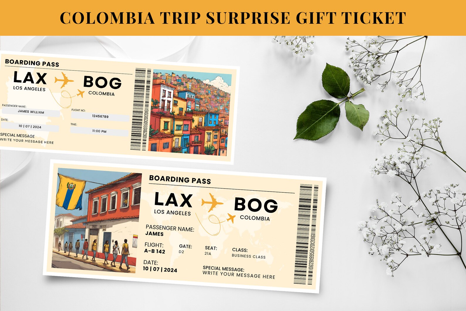 Travel Colombia Surprise Trip Airline Ticket Reveal Voucher Canva ...